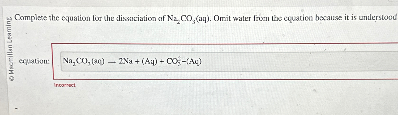 Solved Complete the equation for the dissociation of | Chegg.com