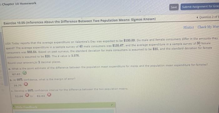 Solved Chapter 10 Homework Exercise 10.05 (Inferences About | Chegg.com