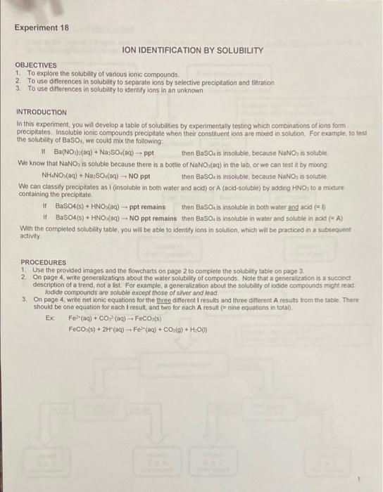 Solved Experiment 18 ION IDENTIFICATION BY SOLUBILITY | Chegg.com