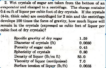 Solved 2. Wet crystals of sugar are taken from the bottom of | Chegg.com