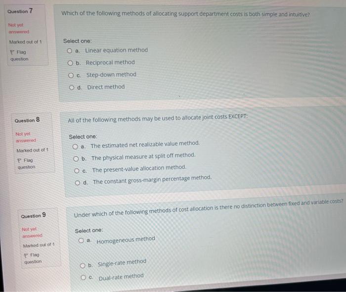Solved Which of the following methods of allocating support | Chegg.com