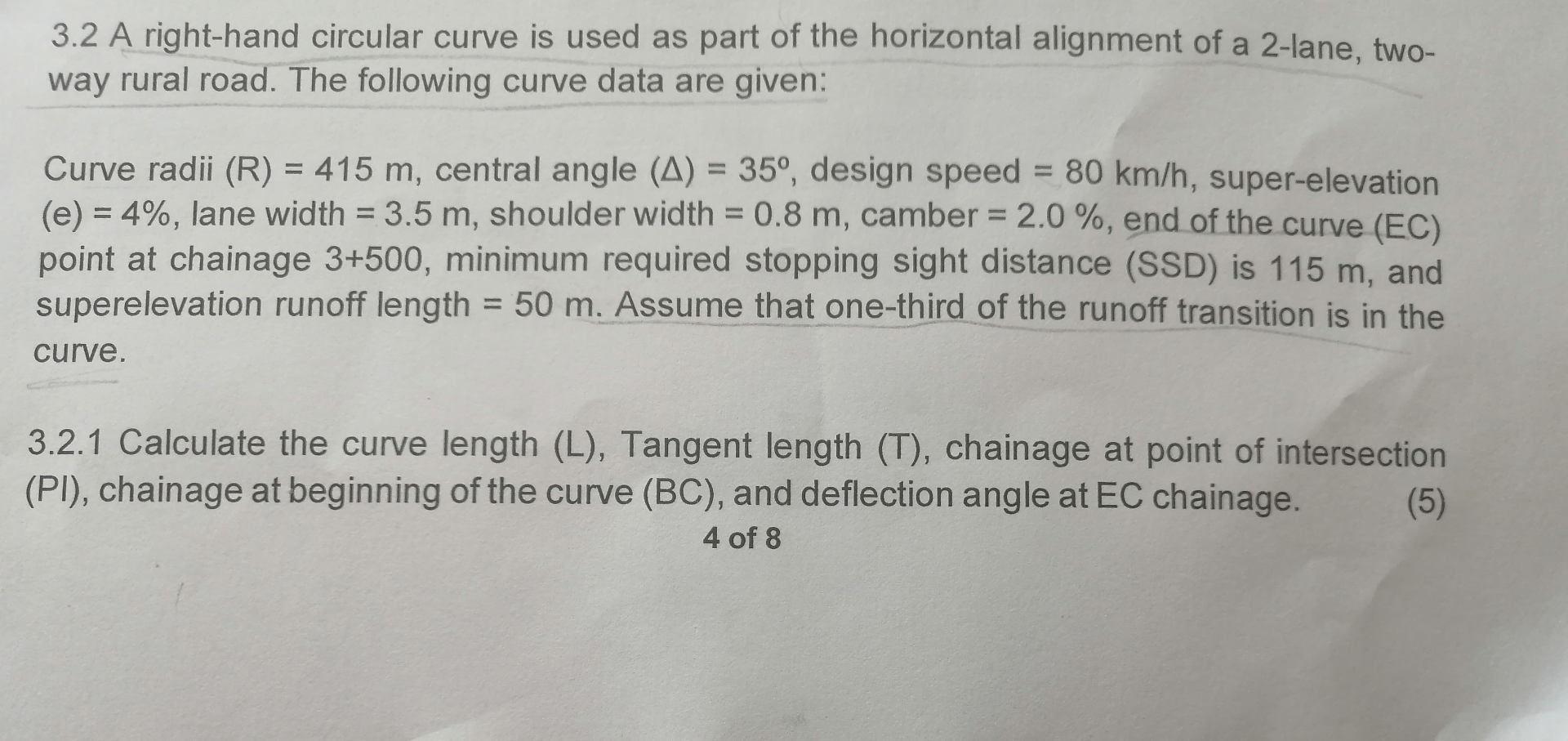 Solved 3.2 ﻿A right-hand circular curve is used as part of | Chegg.com