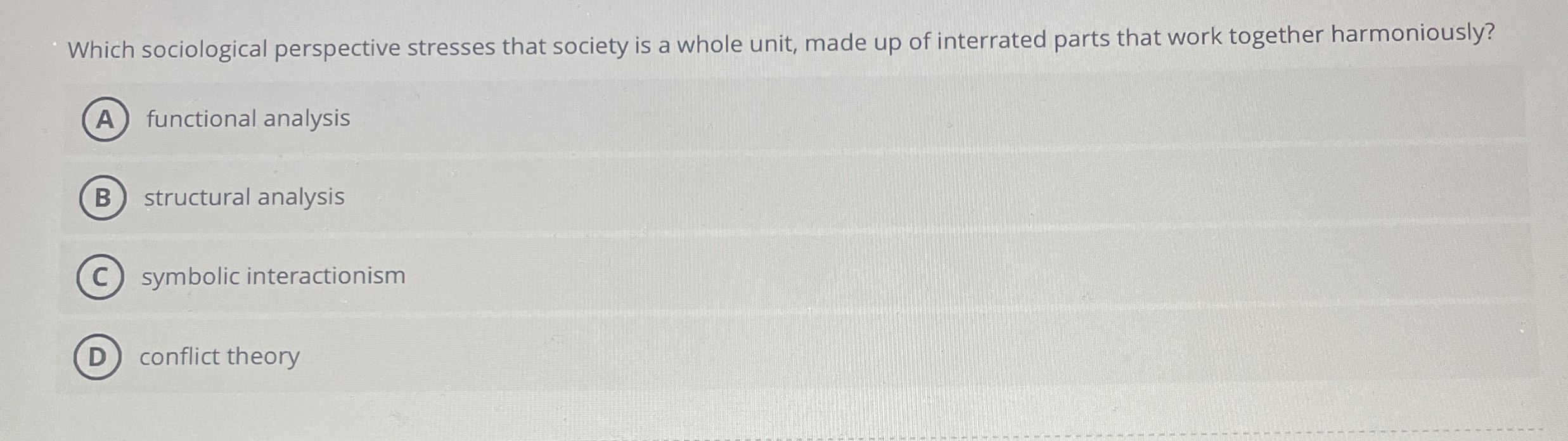 Solved Which sociological perspective stresses that society | Chegg.com