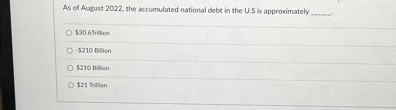 Solved As of August 2022, ﻿the accumulated national debt in | Chegg.com