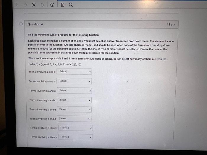 Solved Find the minimum sum of products for the following | Chegg.com