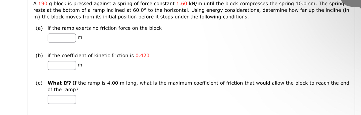 Solved A 190 ﻿g block is pressed against a spring of force | Chegg.com