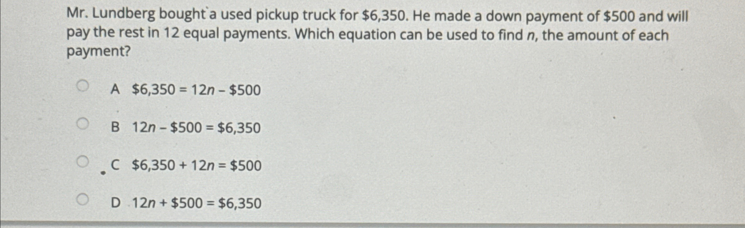 Solved Mr. ﻿Lundberg bought a used pickup truck for $6,350. | Chegg.com