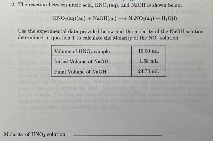 2. The reaction between nitric acid, HNO3(aq), and | Chegg.com