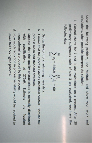 Solve the following problem, use Minitab, and show | Chegg.com