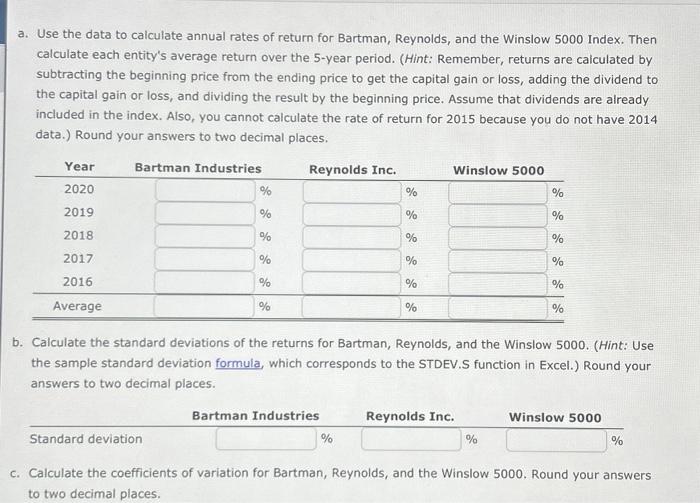 Solved Excel Activity: Evaluating Risk and Return Bartman | Chegg.com