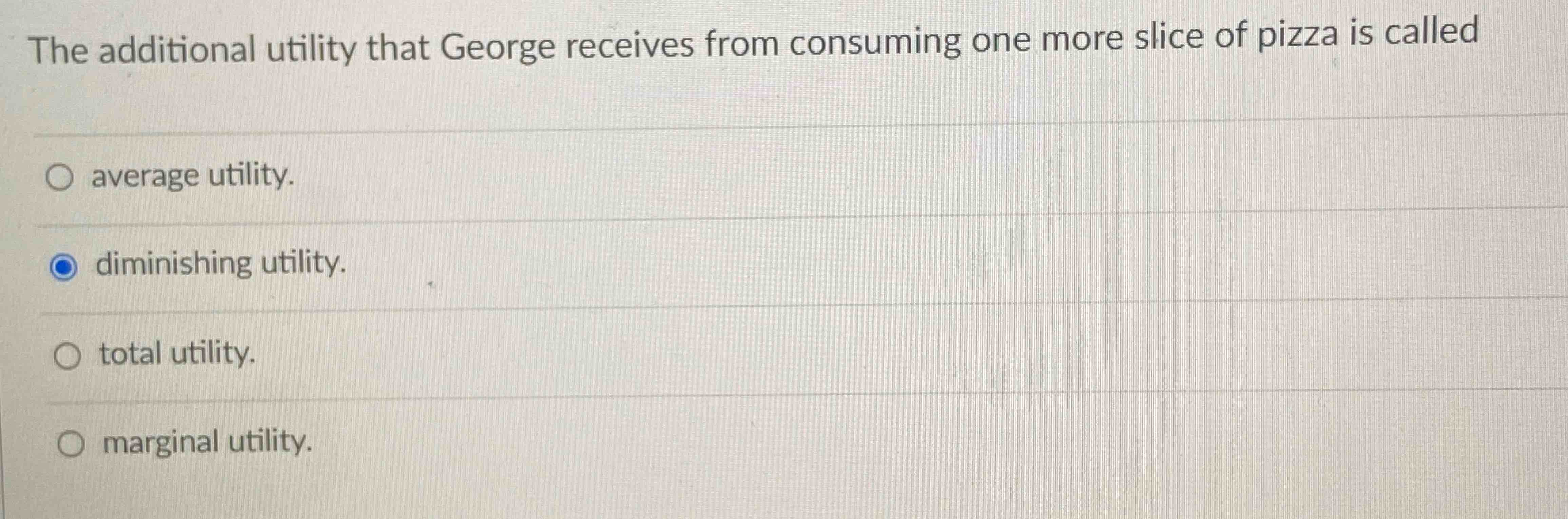Solved The additional utility that George receives from | Chegg.com