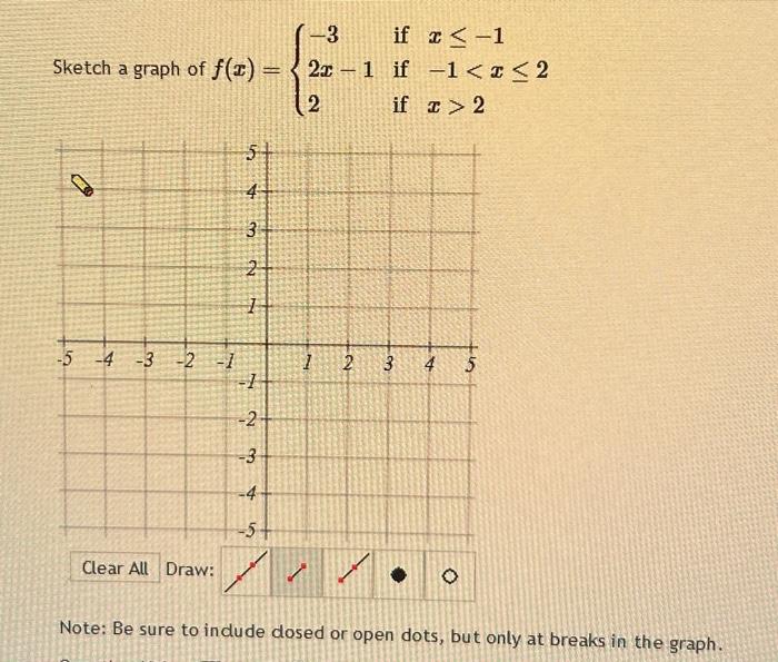 Solved Sketch a graph of f(x)=⎩⎨⎧−32x−12 if x≤−1 if −1 | Chegg.com