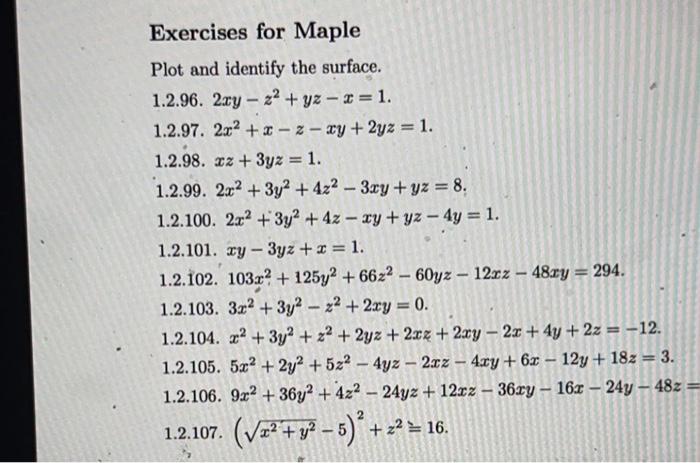 Solved Exercises for Maple Plot and identify the surface. | Chegg.com