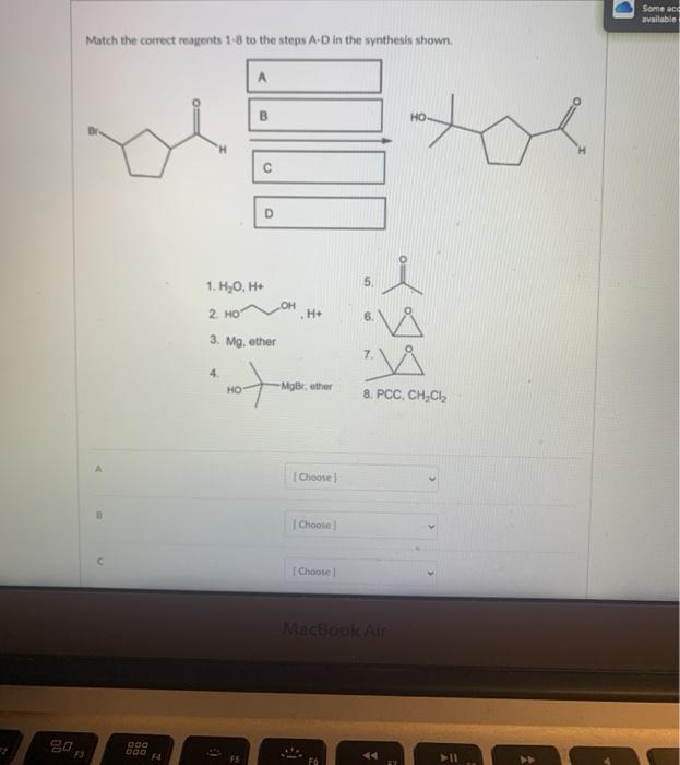Solved Some ace available Match the correct reagents 1-8 to | Chegg.com