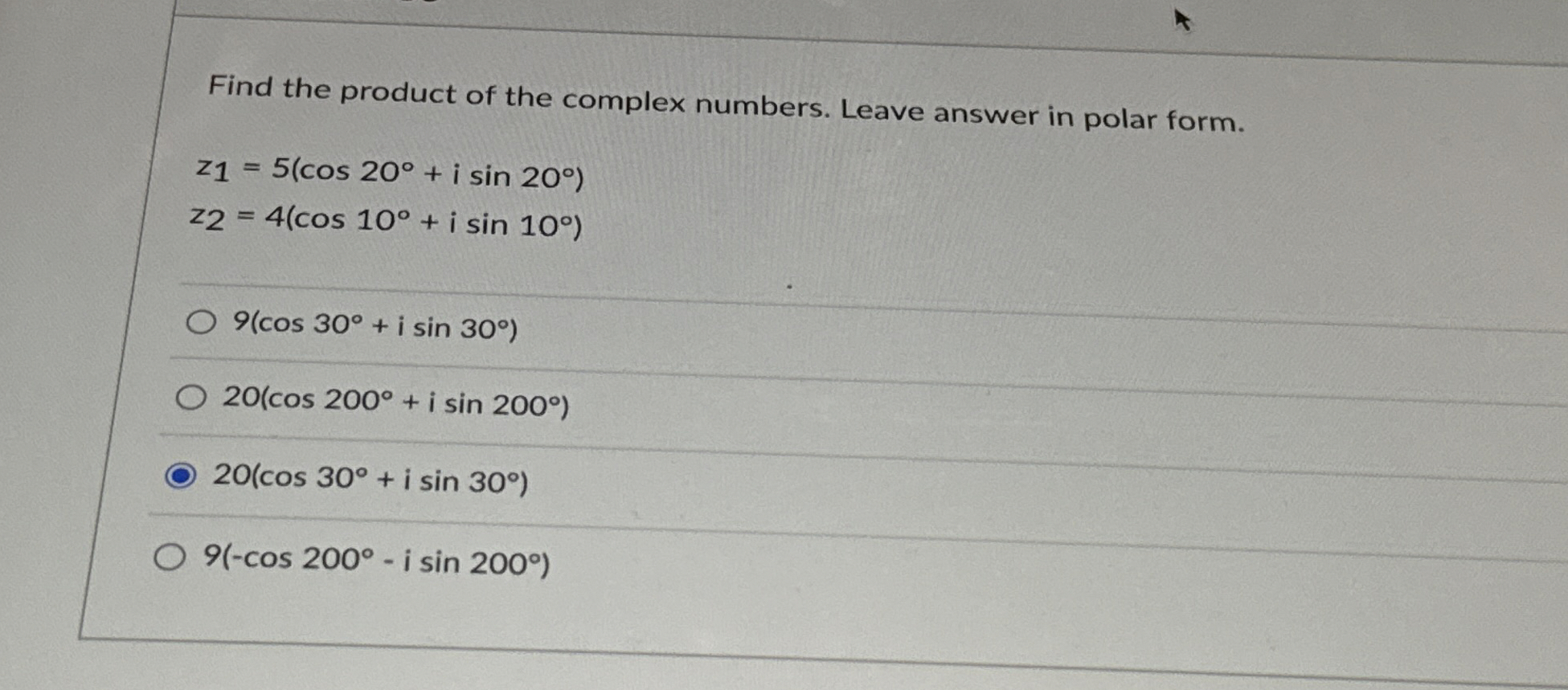 Solved Find the product of the complex numbers. Leave answer | Chegg.com