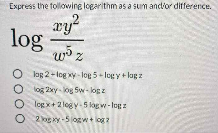 Solved Express the following logarithm as a sum and/or | Chegg.com