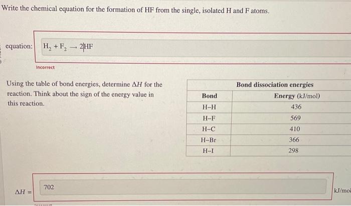 Solved Write the chemical equation for the formation of HF | Chegg.com