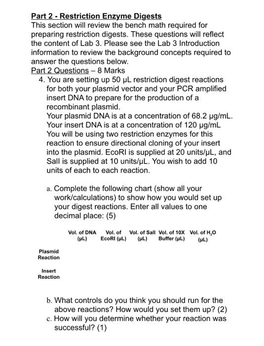 preparing restriction digests. These questions will | Chegg.com