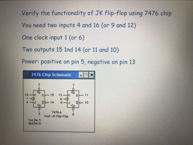 Verify the functionality of JK flip-flop using 7476 | Chegg.com