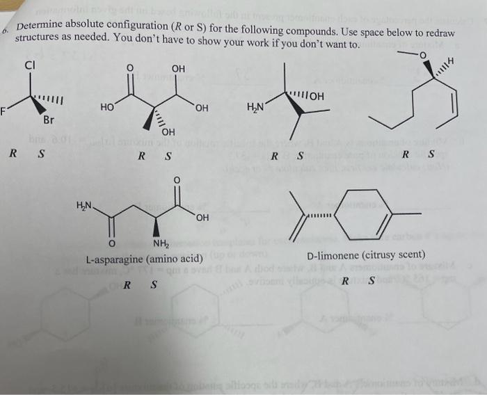 Solved Determine absolute configuration ( R or S ) for the | Chegg.com