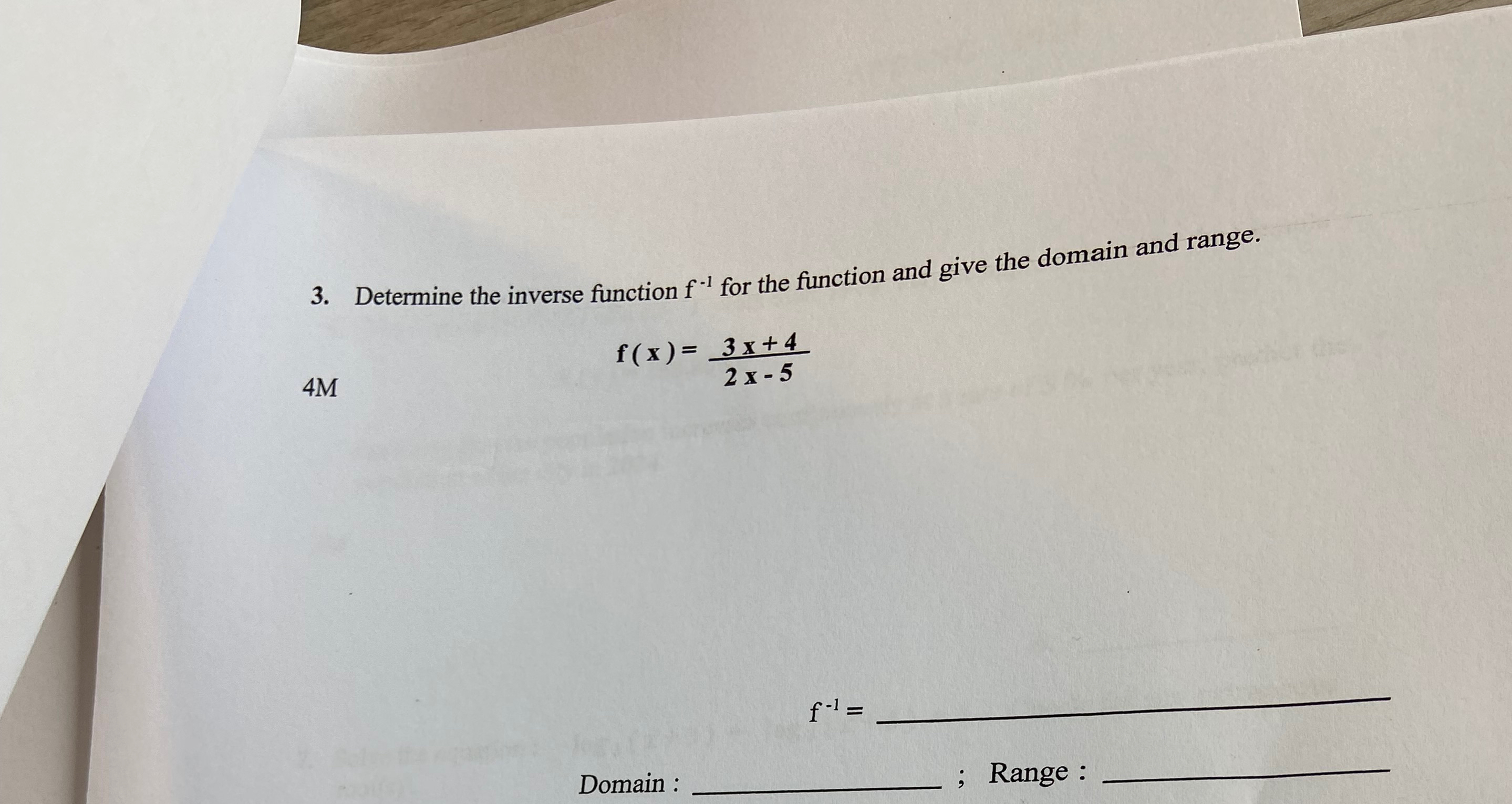 Solved Determine the inverse function f-1 ﻿for the function | Chegg.com