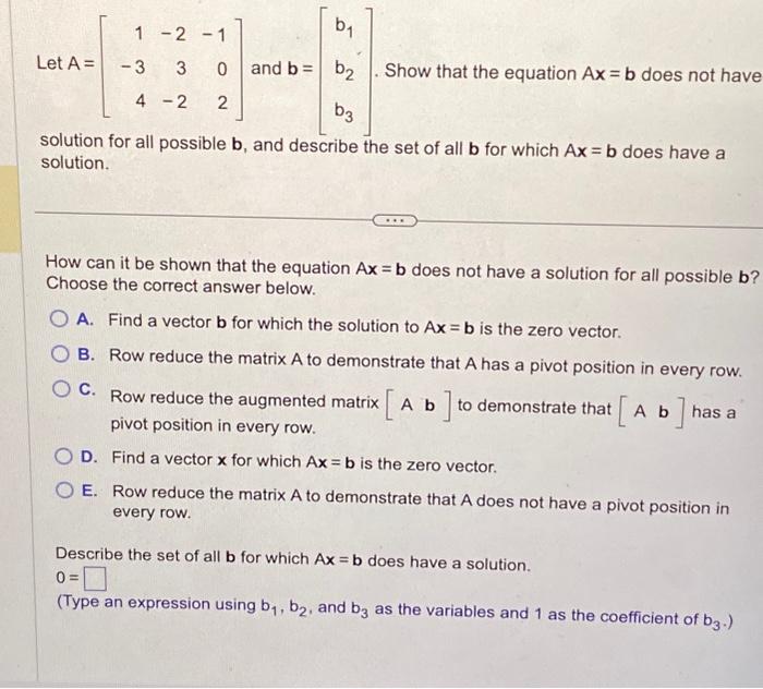 Solved Let A=⎣⎡1−34−23−2−102⎦⎤ and b=⎣⎡b1b2b3⎦⎤. Show that | Chegg.com