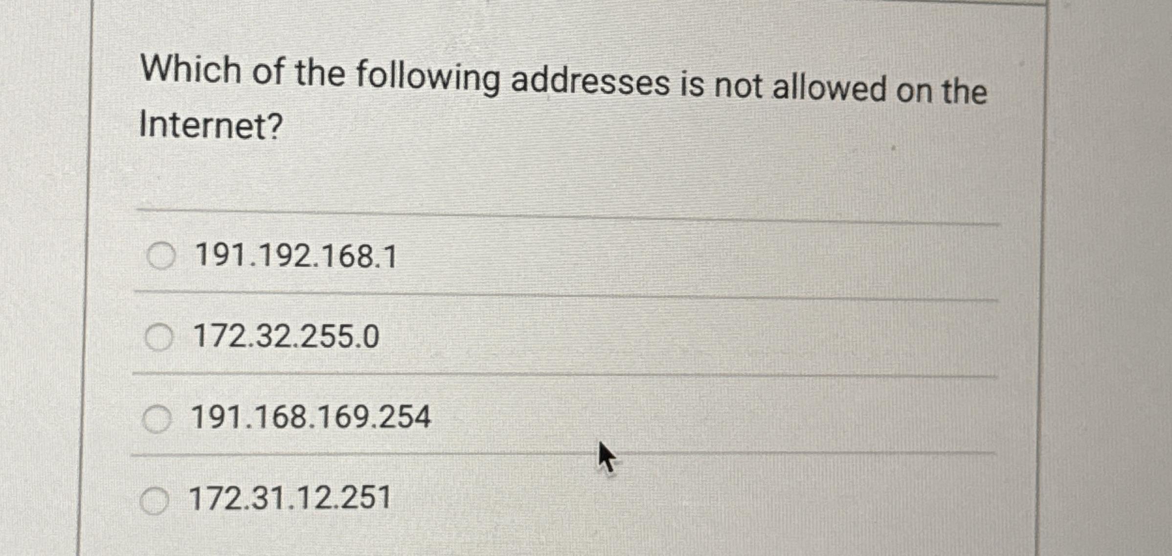 Solved Which of the following addresses is not allowed on | Chegg.com