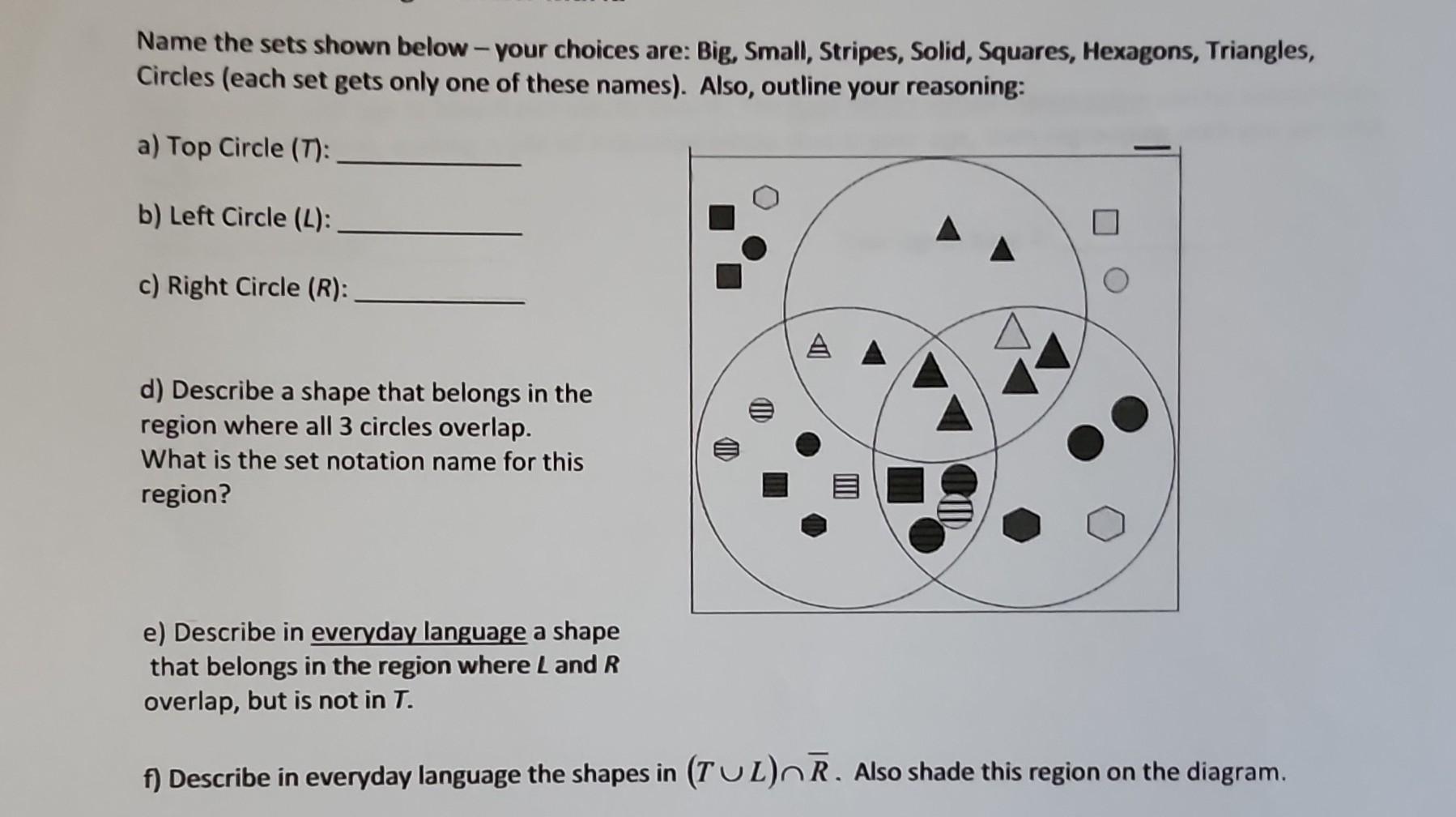 Solved Name the sets shown below-your choices are: Big, | Chegg.com