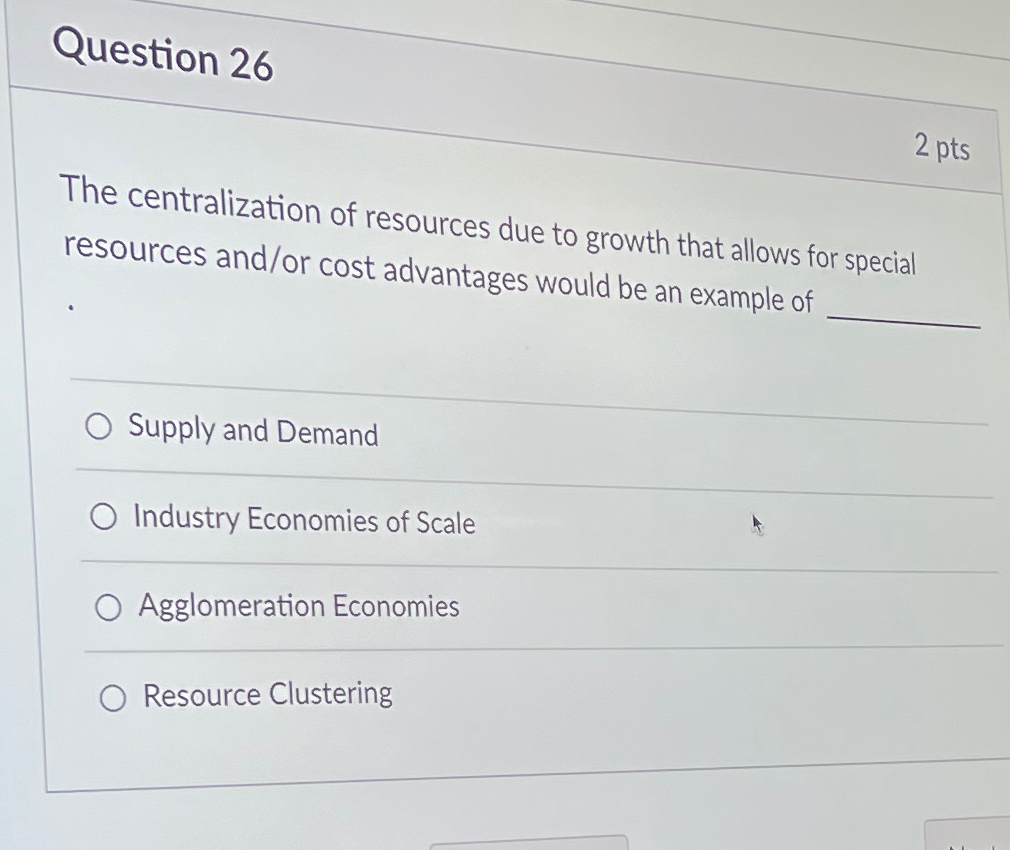 Solved Question 262 ﻿ptsThe centralization of resources due | Chegg.com