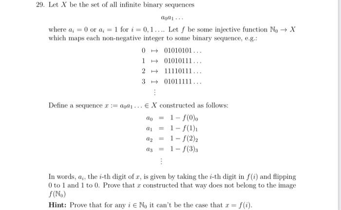 Solved 29. Let X be the set of all infinite binary sequences | Chegg.com