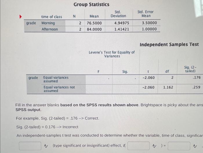 Solved Group Statistics Fill in the answer blanks based on | Chegg.com