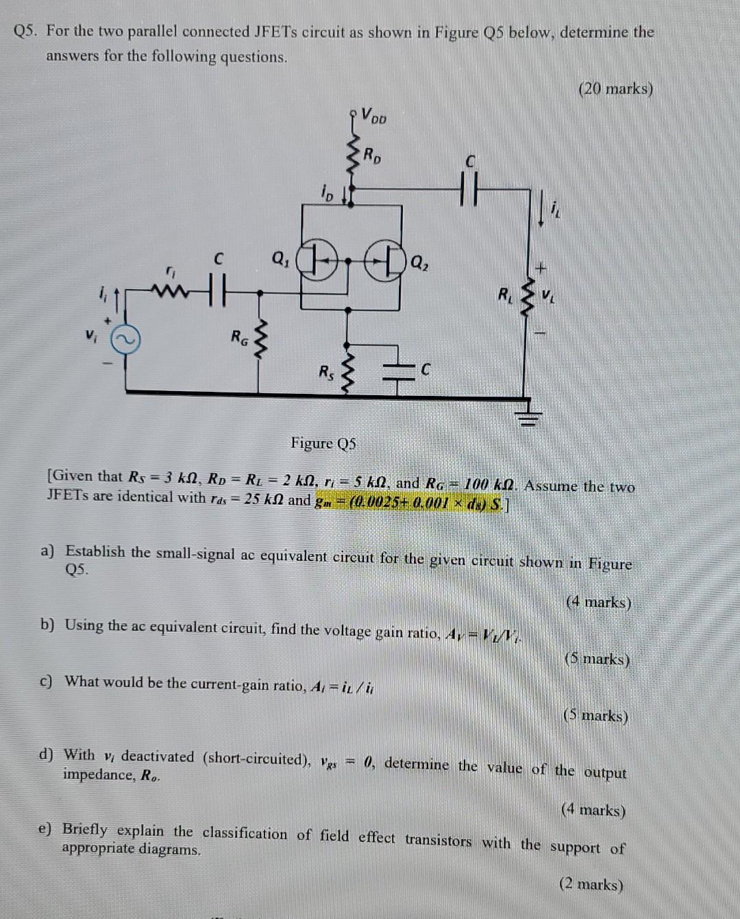 Q5. For the two parallel connected JFETs circuit as | Chegg.com