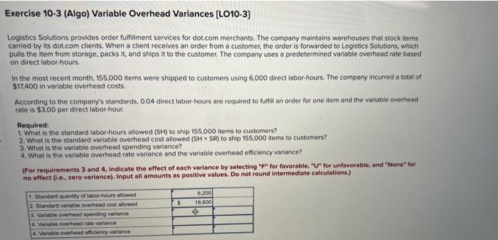 Solved Exercise 10-3 (Algo) Variable Overhead Variances | Chegg.com Solved Exercise 10-3 (Algo) Variable Overhead Variances | Chegg.com