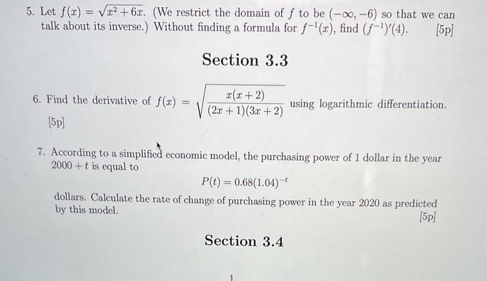 Solved 5. Let f(x)=x2+6x. (We restrict the domain of f to be | Chegg.com