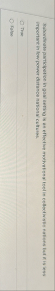 Solved Subordinate participation in goal setting is an | Chegg.com