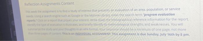 Solved Reflection Assignments Content nis wee the mvgunent | Chegg.com