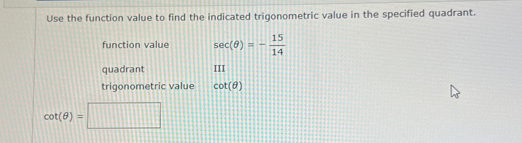 Solved Use the function value to find the indicated | Chegg.com