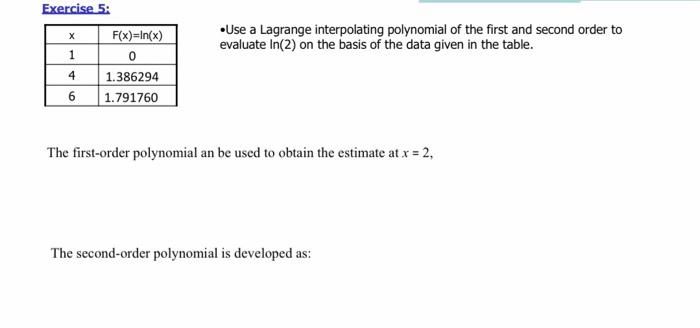 Solved Exercise 5 х Use A Lagrange Interpolating Polynomial 7888