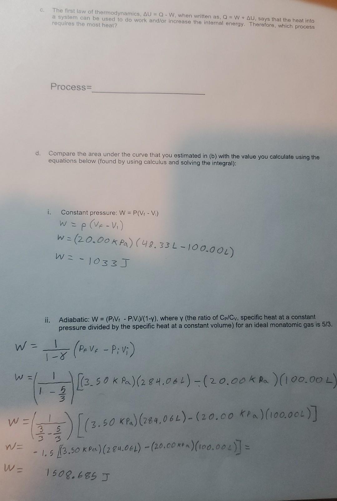 Solved Worksheet for Exploration 20.5: PV Diagrams and Work | Chegg.com