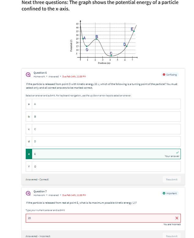 Solved Next three questions: The graph shows the potential | Chegg.com