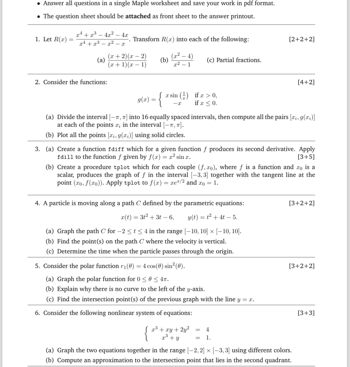 Solved Answer all questions in a single Maple worksheet and | Chegg.com