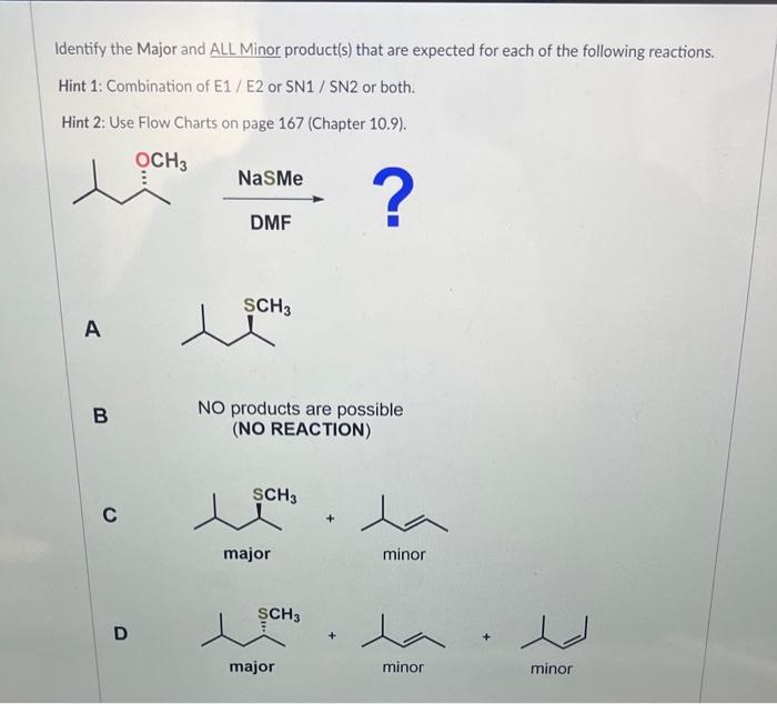 Identify the Major and ALL Minor product(s) that are | Chegg.com