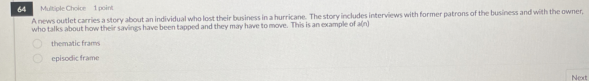 Solved 64Multiple Choice 1 ﻿pointA news outlet carries a | Chegg.com