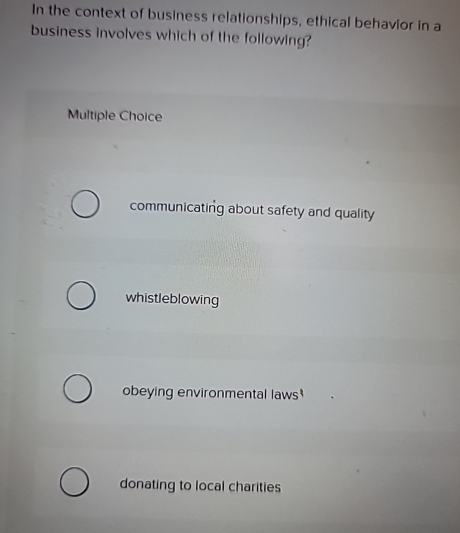 Solved In the context of business relationships, ethical | Chegg.com