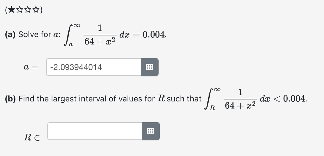 (*ふふふ)(a) ﻿Solve for a ﻿: ∫a∞164+x2dx=0.004.a=(b) | Chegg.com