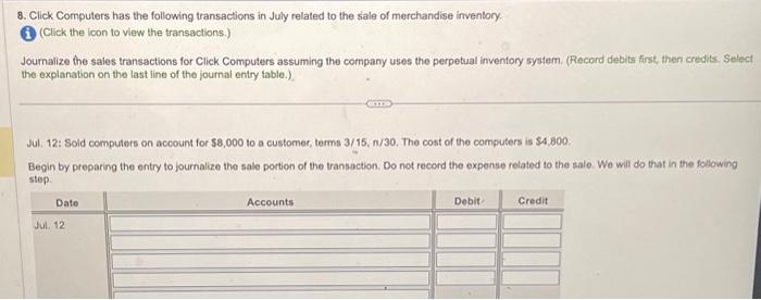 Solved 8. Click Computers has the following transactions in | Chegg.com