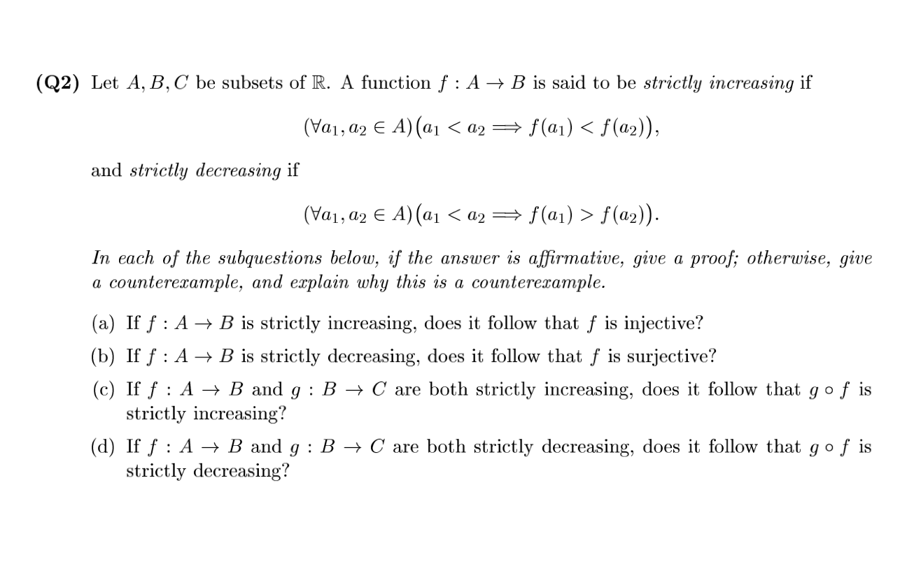 Solved Let A; B; C be subsets of R. ﻿A function f : A Let A; | Chegg.com
