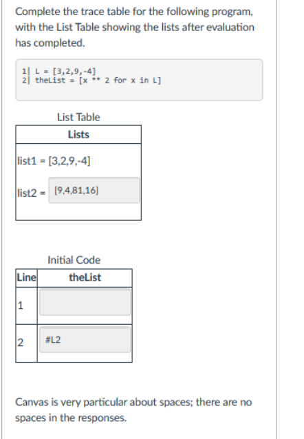 Complete the trace table for the following program, | Chegg.com