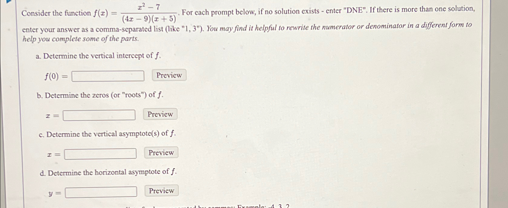 Solved Consider the function f(x)=x2-7(4x-9)(x+5). ﻿For each | Chegg.com