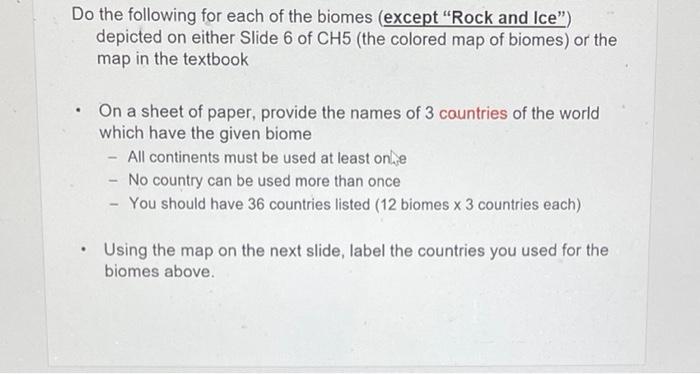 Do the following for each of the biomes (except "Rock | Chegg.com